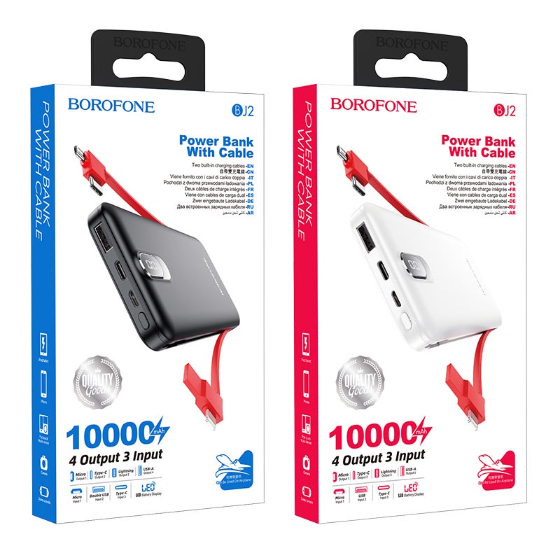 BOROFONE BJ2 Buena power bank 10000mAh with built-in cable, USB-C/Micro ...