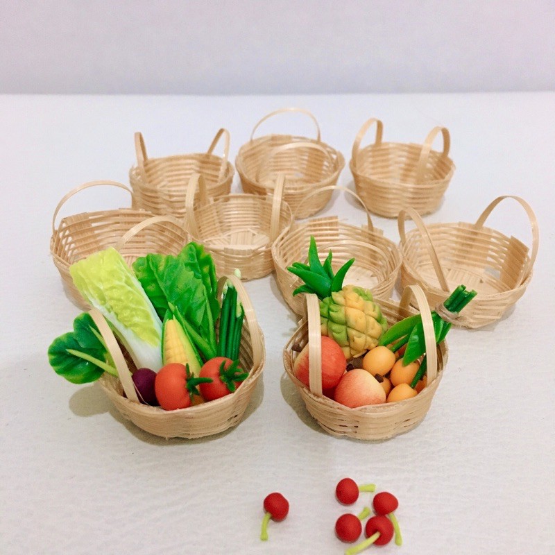 2-Handle Mini Bamboo Weaving Basket Miniature Woven Collectibles ...