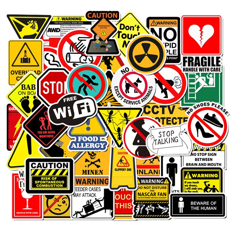 50 PCS Warning Stickers Danger Banning Signs Reminder Waterproof Decal ...