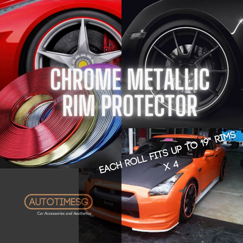 8m Car Rimblade Rim Protector Chrome Metallic Metal Plated Guard Shiny ...