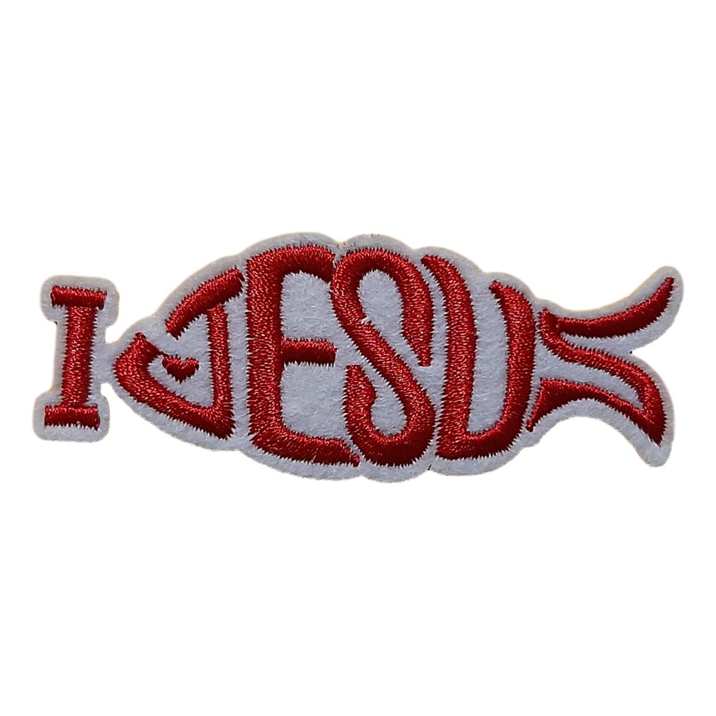 Red Jesus Fish Iron On Patch Christian Children Scrapbook Embroidery ...