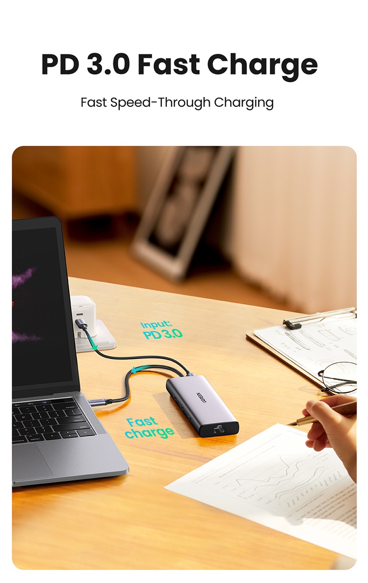 UGREEN 9-Ports Full-function Usb C HUB 4k 60Hz RJ45 PD for Macbook iPad ...