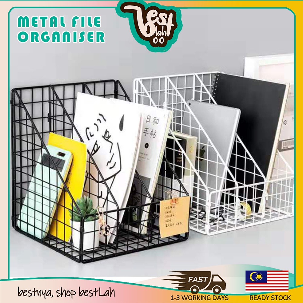BESTLAHH Metal Desk File Organizer Wire Grid Book Magazine File Stand ...
