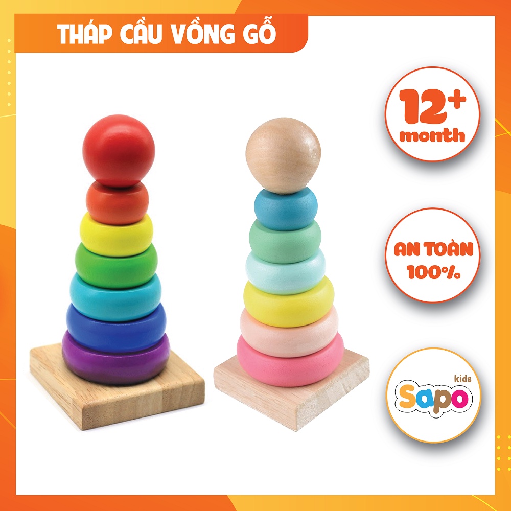 7-color rainbow tower wooden toy, educational toy for children to ...
