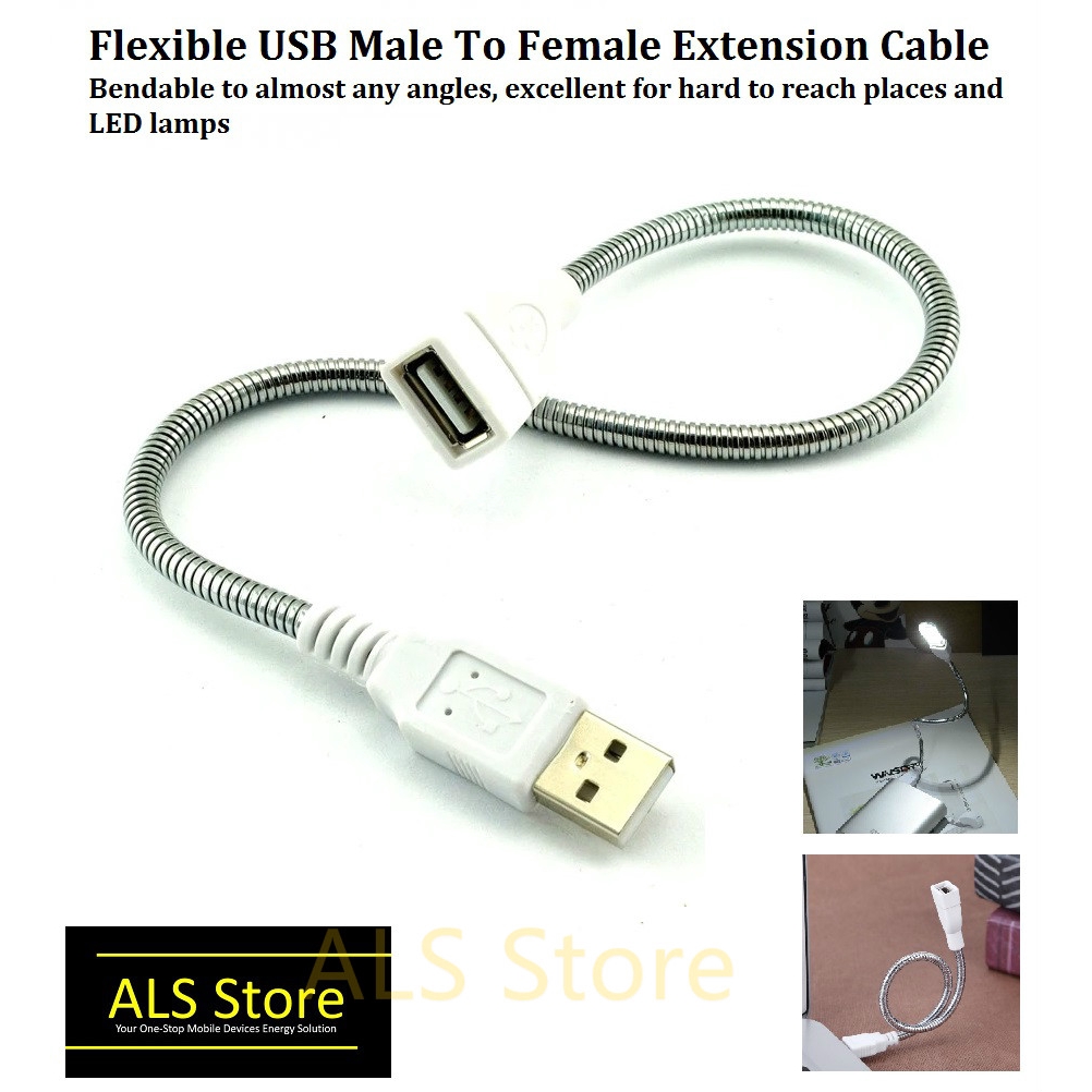30cm USB LED Light Extender Male to Female Gooseneck Flexible Metal ...