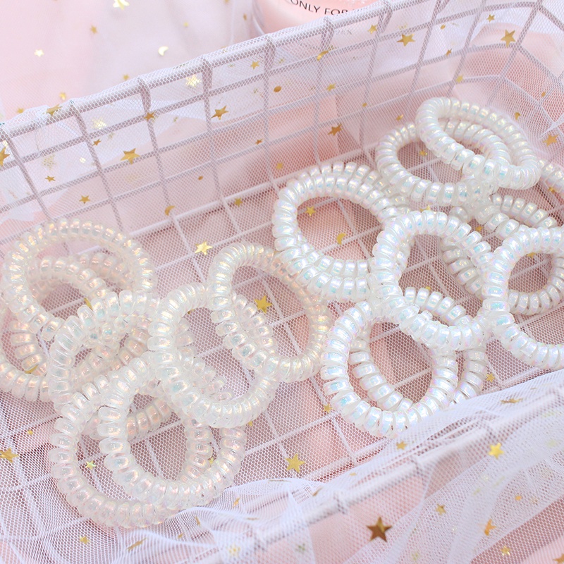 Telephone Cord Hair Tie Long Coil Candy Seamless High Elastic Pearl ...