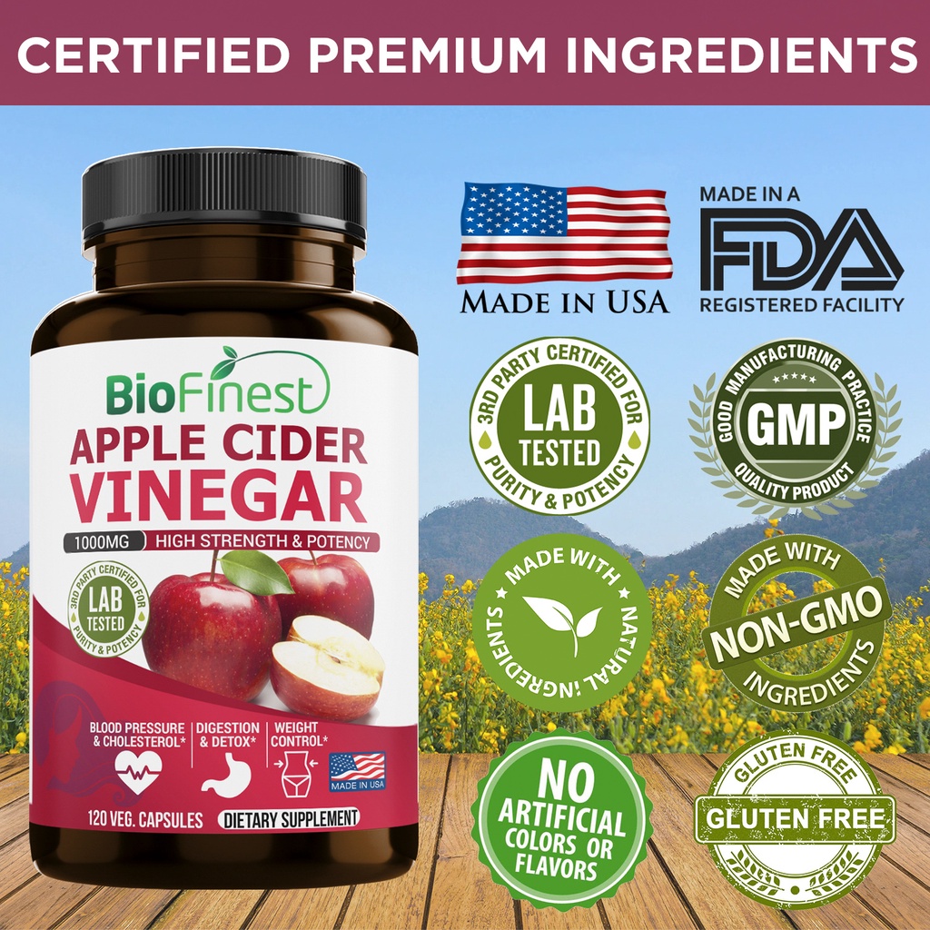 Biofinest Apple Cider Vinegar ACV 1000mg Supplement - Weight Loss Detox ...