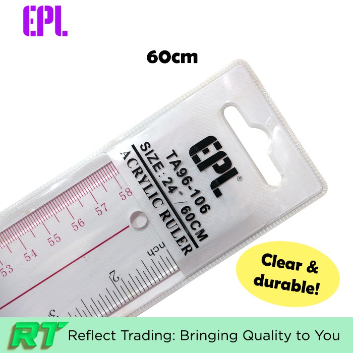 EPL Clear Acrylic Long Transparent Ruler with CM and Inch Measurements ...