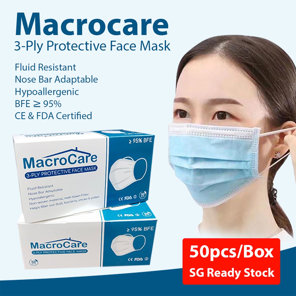 50pcs/box 3 Ply Macrocare Disposable Mask | Shopee Singapore