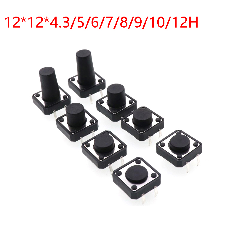 50pcs/Lot 12*12*4.3/5/6/7/8/9/10/11/12mm Tact Switch Push Button Switch ...