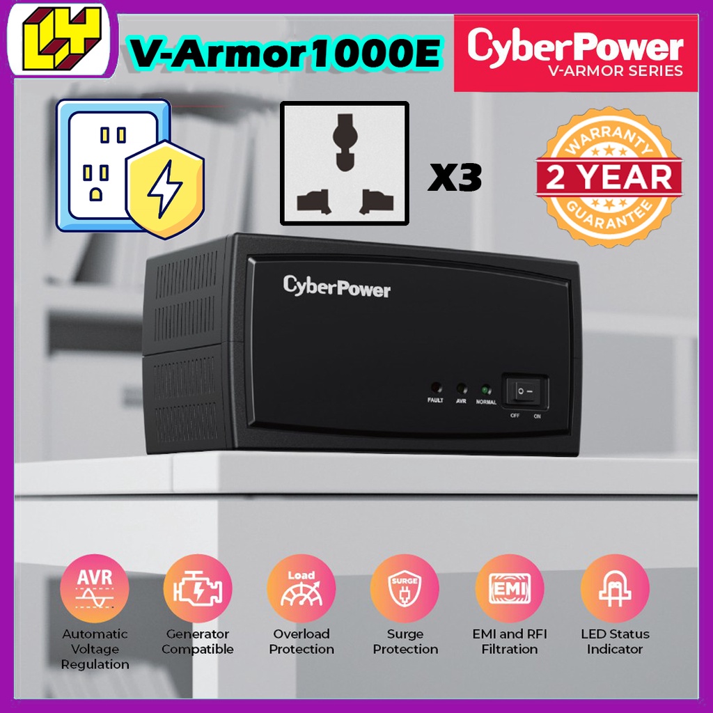 Cyber Power V-Armor AVR 1000E Automatic Voltage Regulator Voltage ...