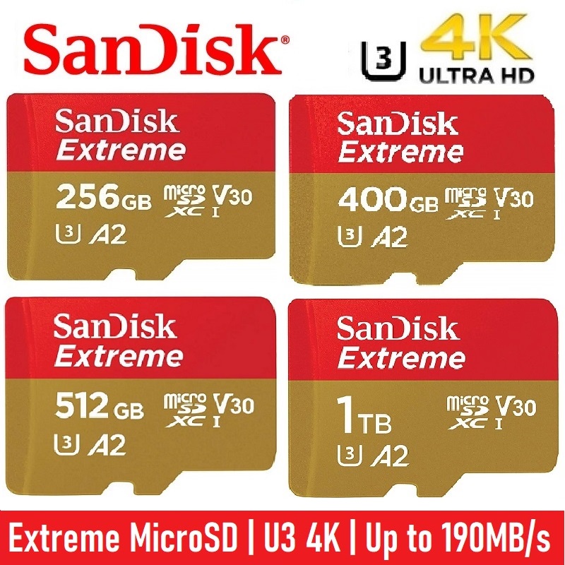 SanDisk Extreme 256GB 512GB 1TB up to 190MB/S Micro SD MicroSD Memory ...