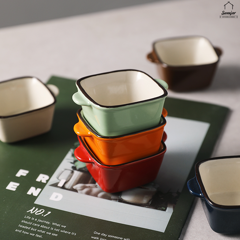SWEEJAR Ceramic Mini Saucer with Binaural Handle Side Dish Dipping ...