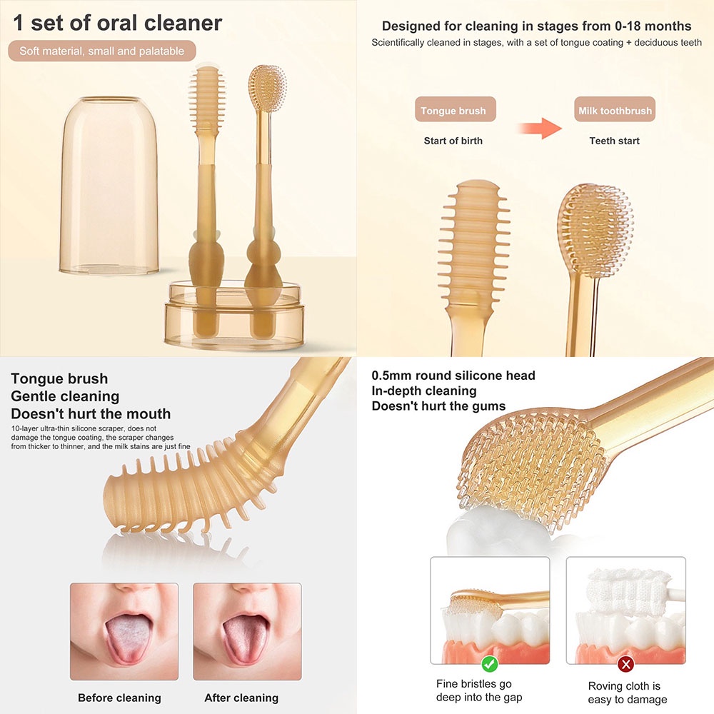 0 To 1 Year Old Half Silicone Tongue Coating Oral Finger Set Cleaning ...