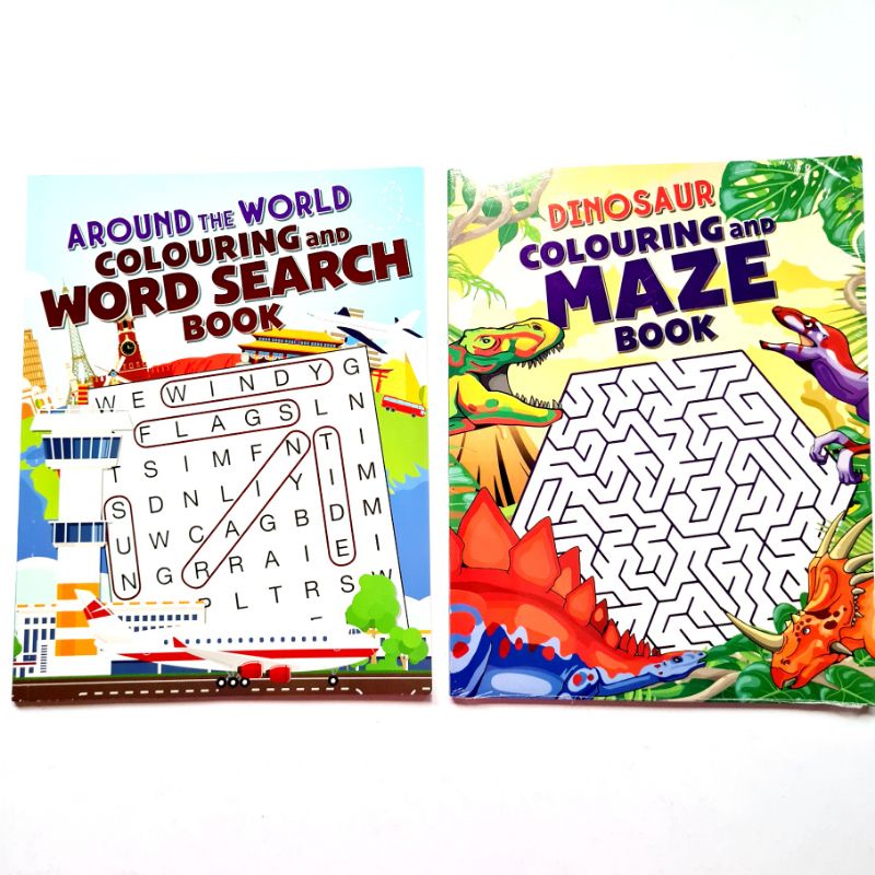 Dinosaur Colouring Maze and Around the World Colouring and Word Search ...