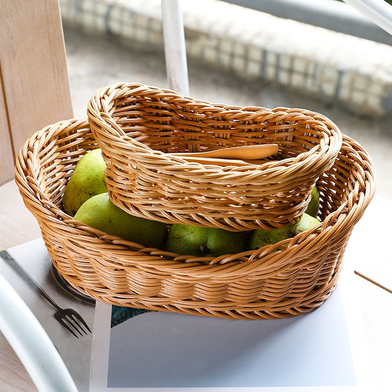 Oval Curved Rattan Wicker Woven Serving Baskets for Bread Fruit ...
