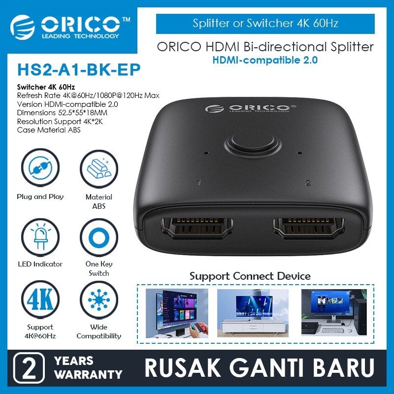 ORICO HS2-A1 4K Uhd Hdmii Switcher With Infrared Remote Control ...