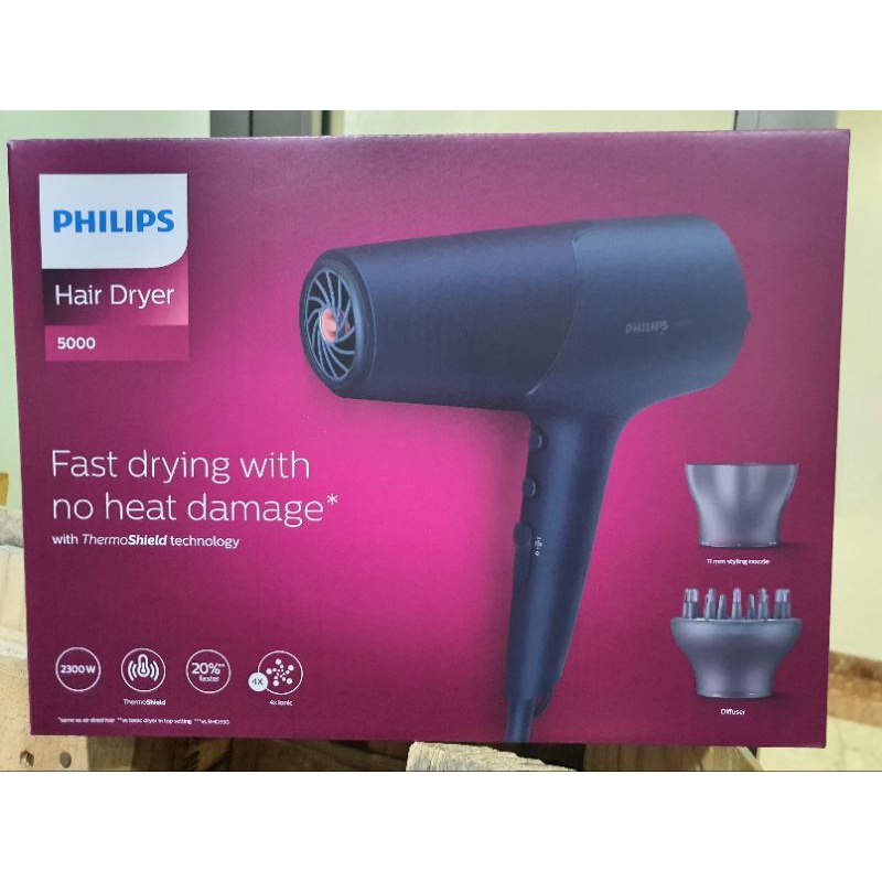 Philips Hair Dryer, Fast Drying with no heat damage with THERMOSHIELD technology, Two years ...