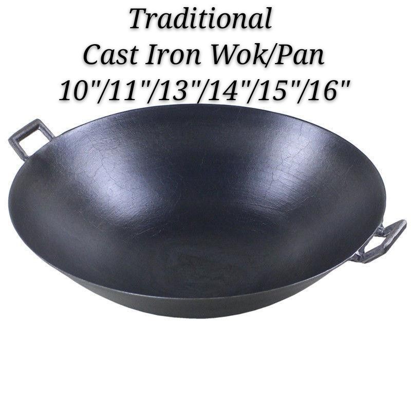 HOT ITEM Traditional Old Fashioned CAST IRON WOK / Pan Non Stick Double ...