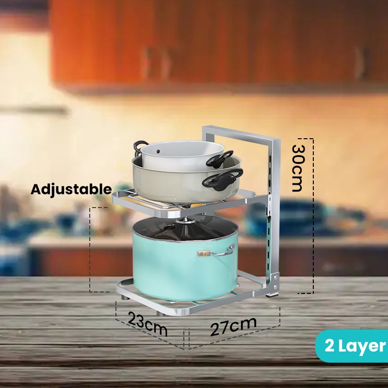 Adjustable Pot Rack Pot Organiser Kitchen Pot Rack Kitchen Storage Rack ...