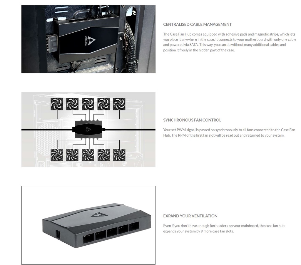 ARCTIC PWM Fan Hub, PWMHUB FANHUB 1 to 10 (6 YEARS WARRANTY BY TECH ...