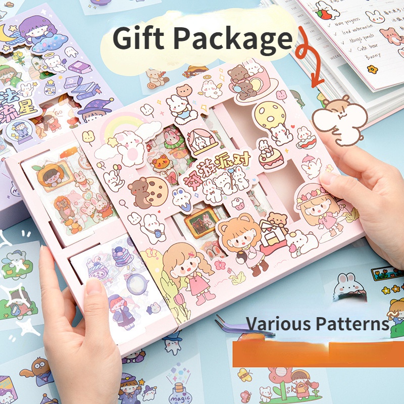100 Sheets Per Box Creative Hand Account Sticker Gift Box Set Cute Girl ...