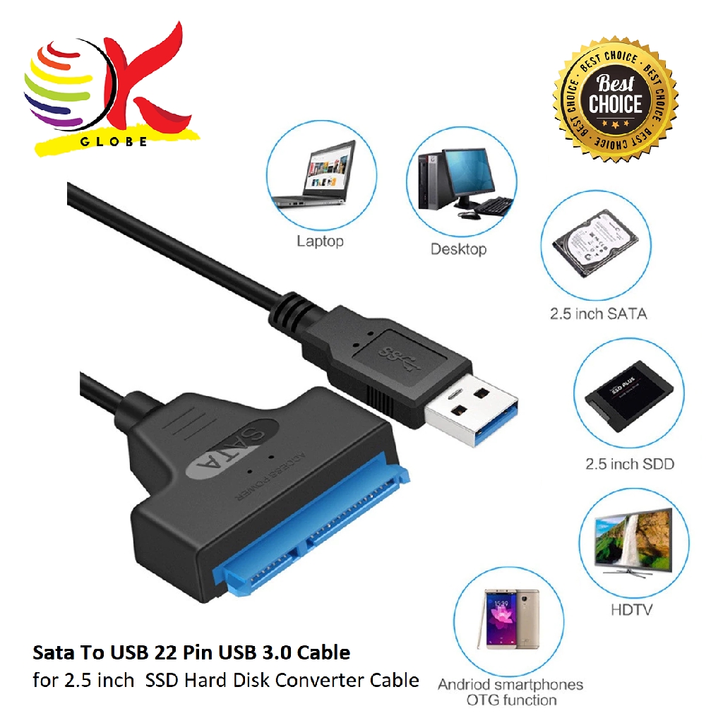 SATA TO USB CABLE ADAPTER HARDDISK SSD HDD 22 PIN USB 3.0 SATA 3 CABLE ...