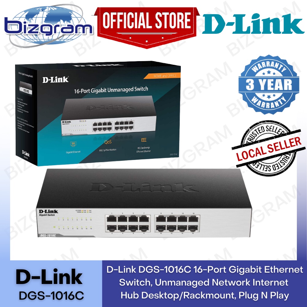 D-Link DGS-1016C 16-Port Gigabit Ethernet Switch, Unmanaged Network ...
