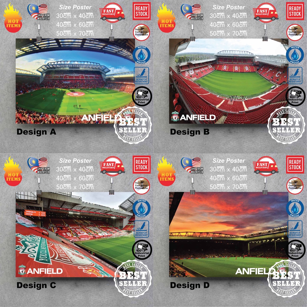 Liverpool anfield Football Stadium Poster | Wall poster | Wall Sticker ...