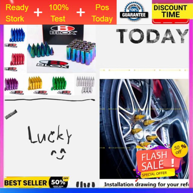 Rim nut wheel racing sport blox 20pcs alloy lug tire tayar spiked tuner ...