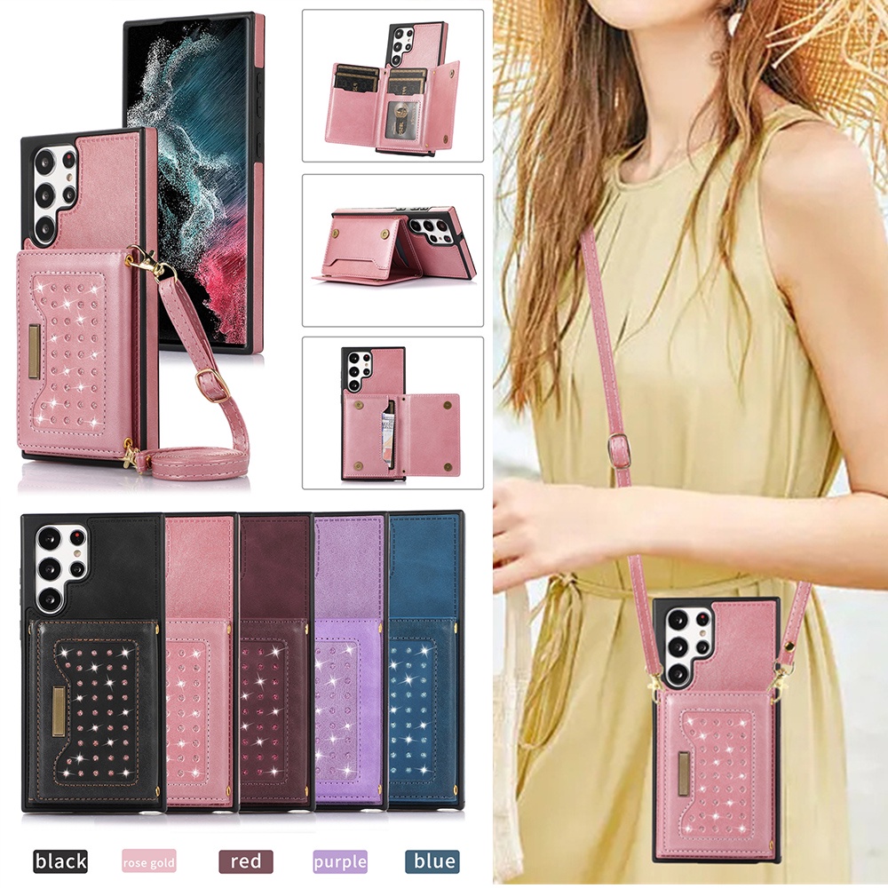 Bling Glitter Crossbody Phone Case for Samsung Galaxy S21 S20 FE S23 S22 Plus S24 Ultra A53 5G ...