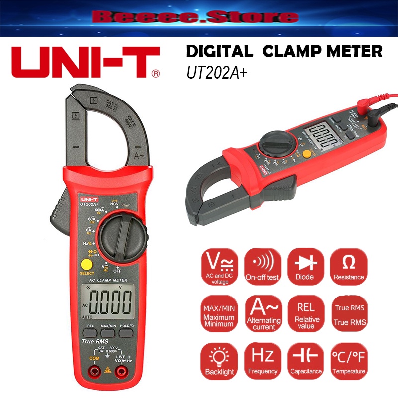 UNI-T UT202A+ 6000 Counts Digital Clamp Meter True RMS Multimeter Clamp Ammeter Voltage (600V ...