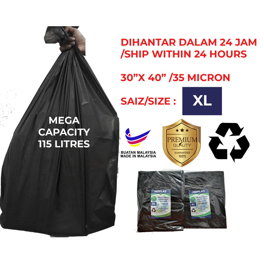 30"x40" 20 pcs Black Garbage Bag XL Beg Sampah Hitam XL Trash Bag Black ...