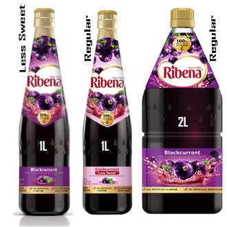 Ribena Blackcurrant Fruit Cordial Drink 1L / 2L Regular / Less Sweet ...