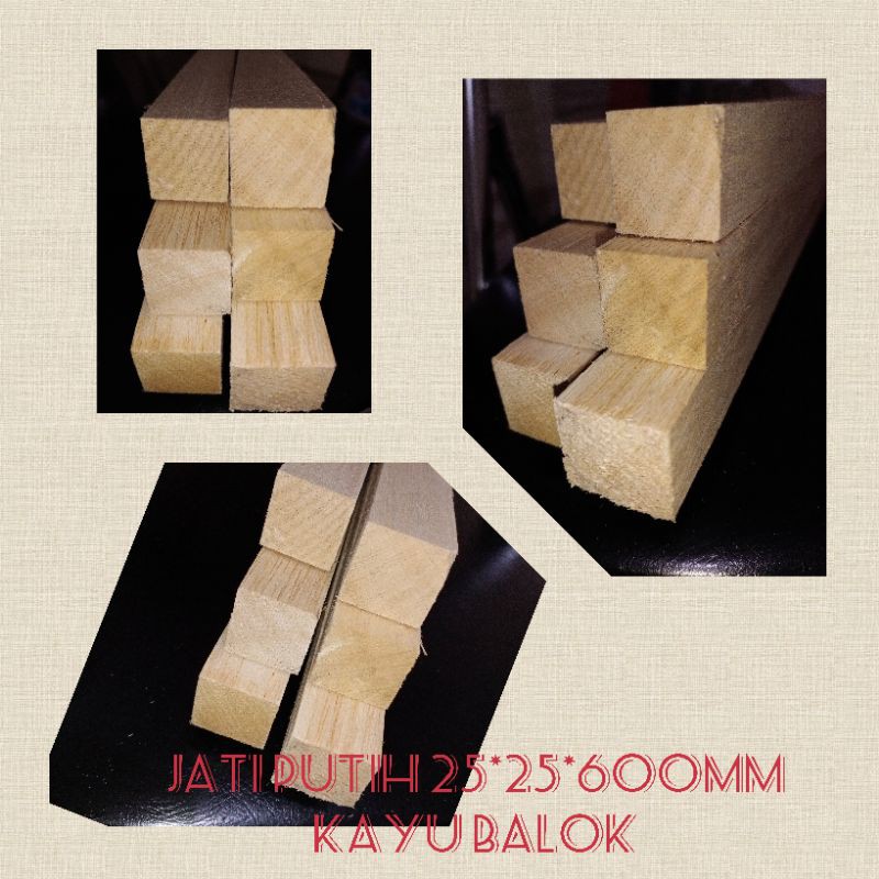PUTIH KAYU Wood Beam 25x25x60mm White Teak 25mm x 25mm x 60cm Hard Wood ...