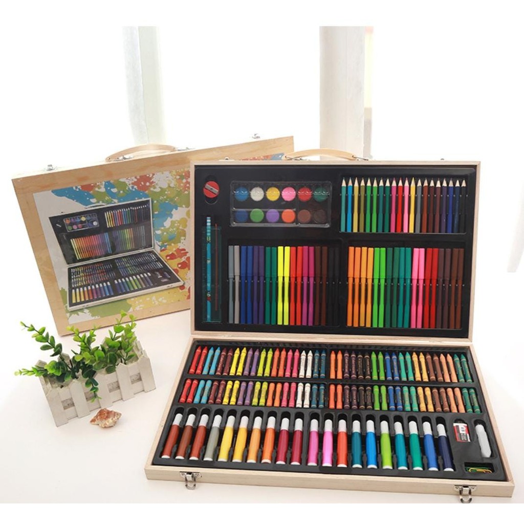 Kids Drawing Art Set Painting Pen Colour Pencils with classic wooden ...