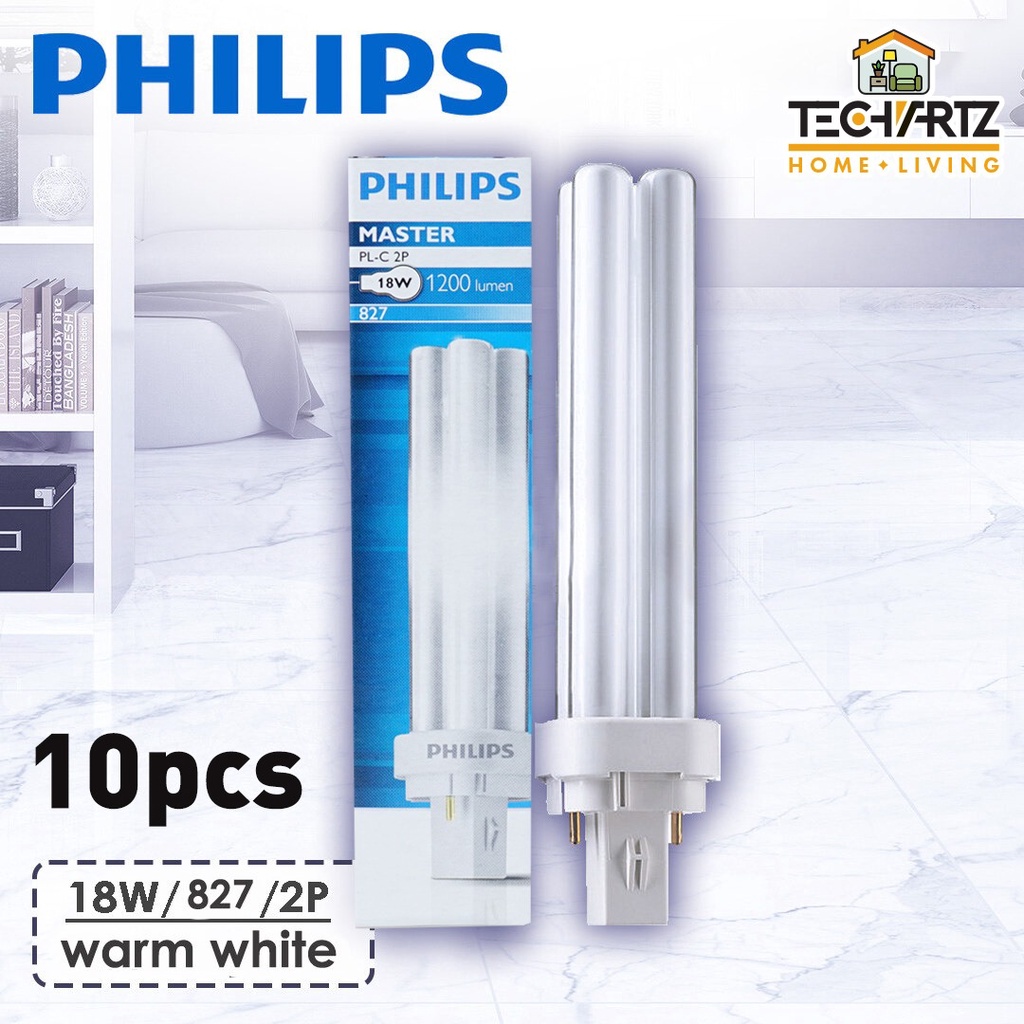 10 Pcs PHILIPS Bulb Philips Master PL-C 18W/865/2P Cool Daylight (White) & PL-C 18W/827/2P Warm ...