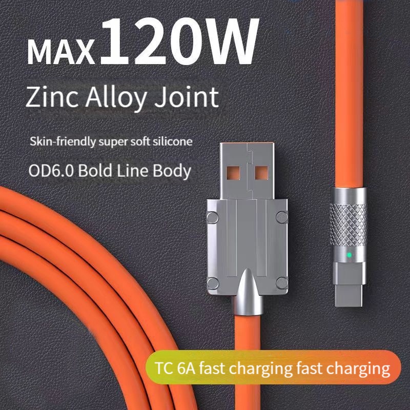 120W 6A Super Fast Charge Type C Liquid Silicone Cable Quick Charge USB ...