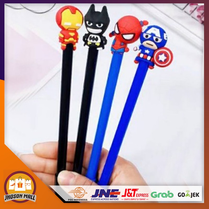 JM SUPERHERO CHARACTER PEN BATMAN SPIDERMAN CAPTAIN AMERICA IRONMAN GEL ...