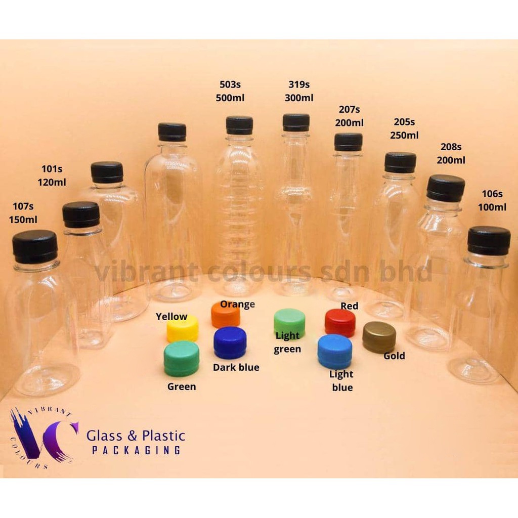 100ML/120ML/130ML/150ML/200ML/250ML/300ML/500ML PLASTIC BOTTLES (TEBAL: 15MM ) WITH COLOURFUL ...