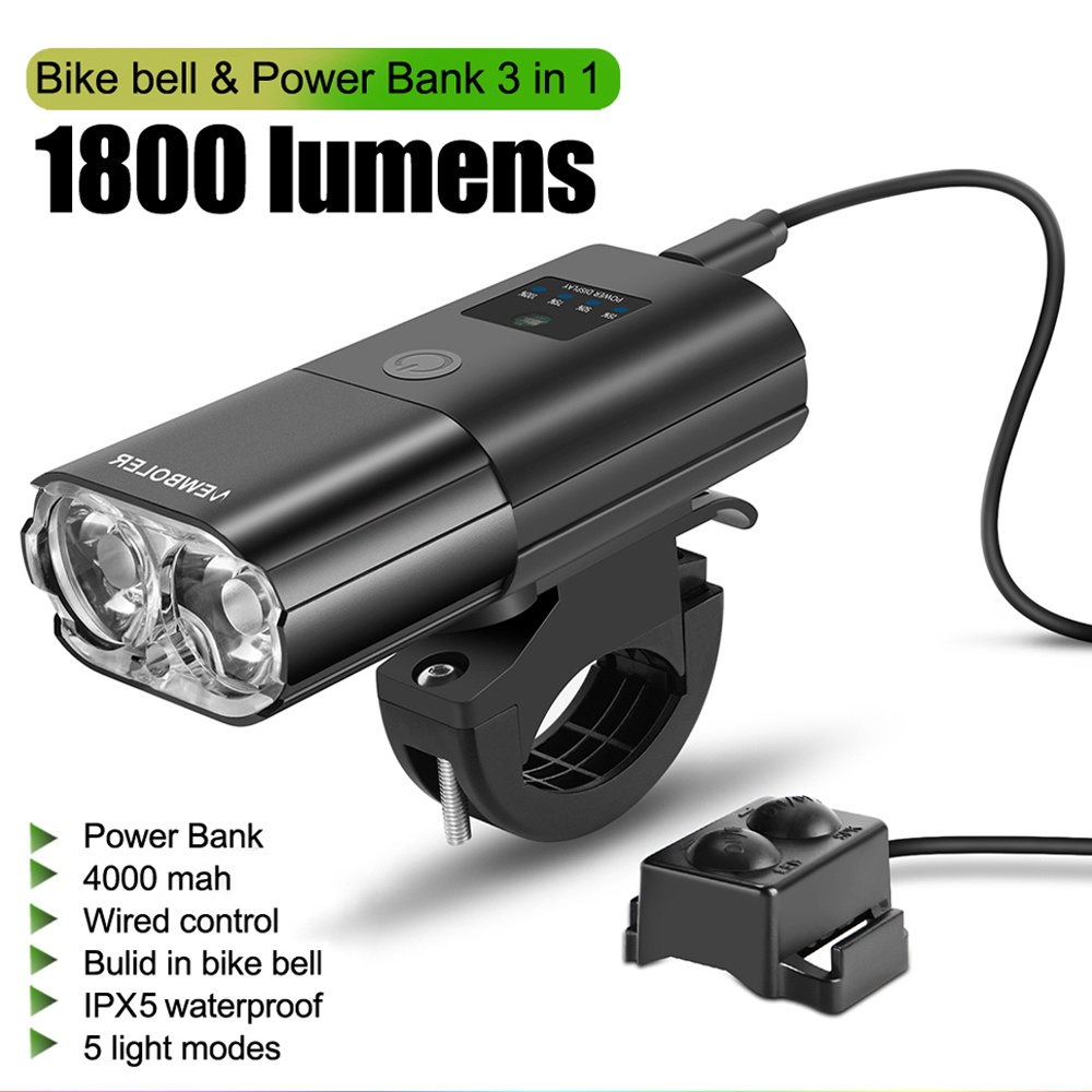 NEWBOLER 1800 Lumens Smart Induction Bicycle Front Light 4000mAh USB ...