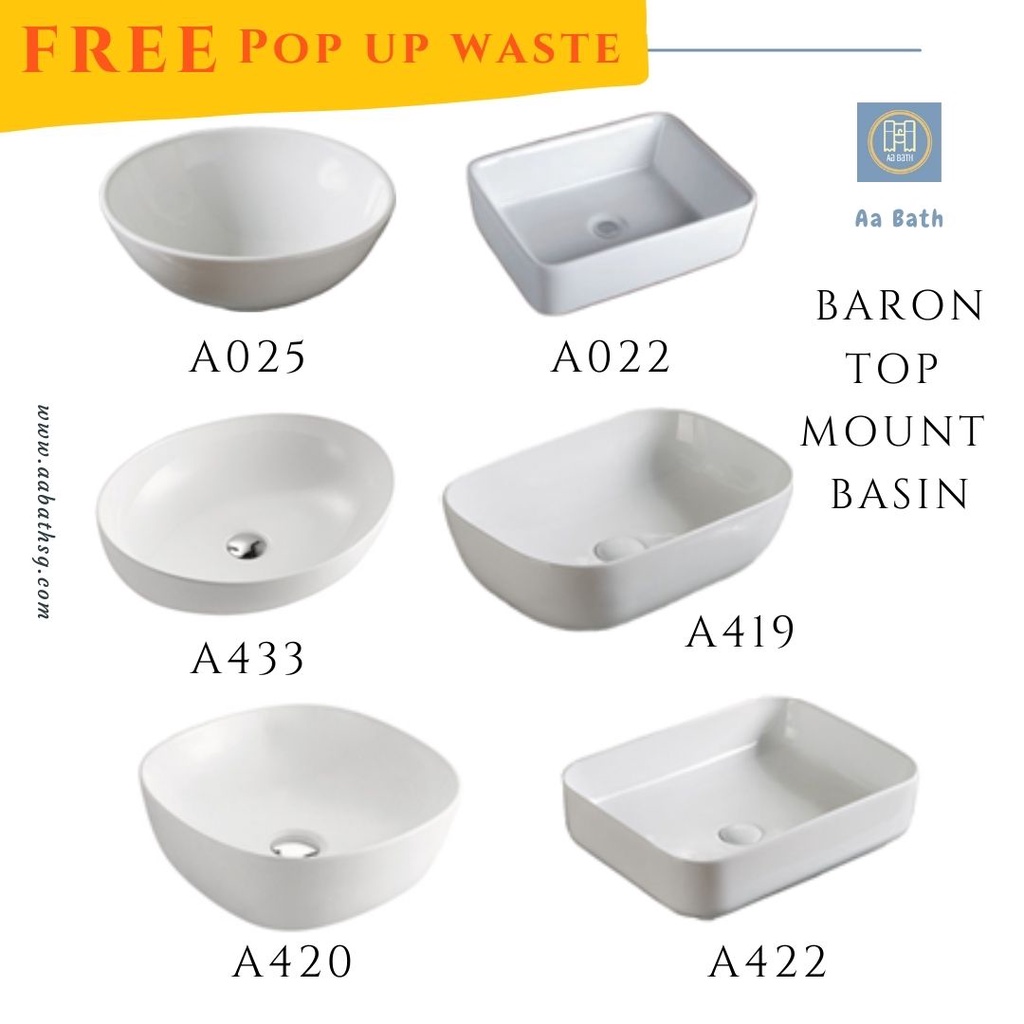 [Free Pop up Waste ] Baron brand top mount basin A025/A022/A433/A419 ...