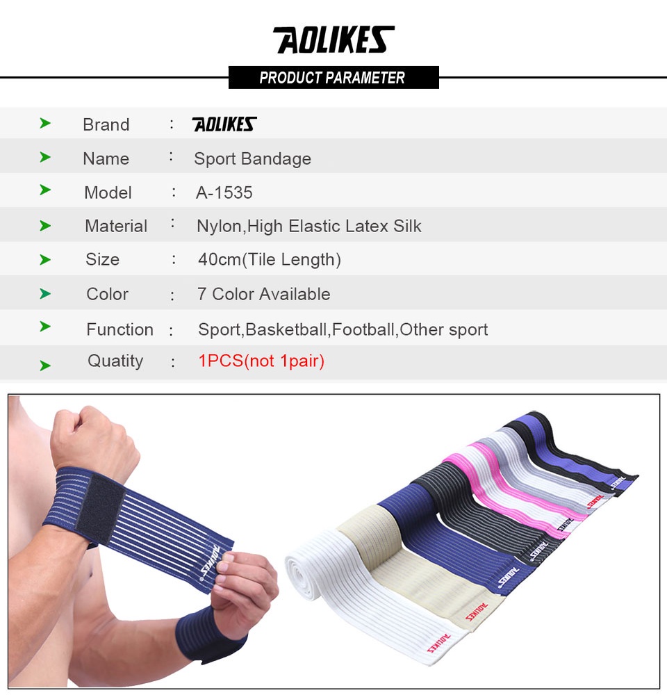 AOLIKES 1PCS Cotton Elastic Bandage Hand Sport Wristband Gym Support Wrist Brace Wrap carpal ...