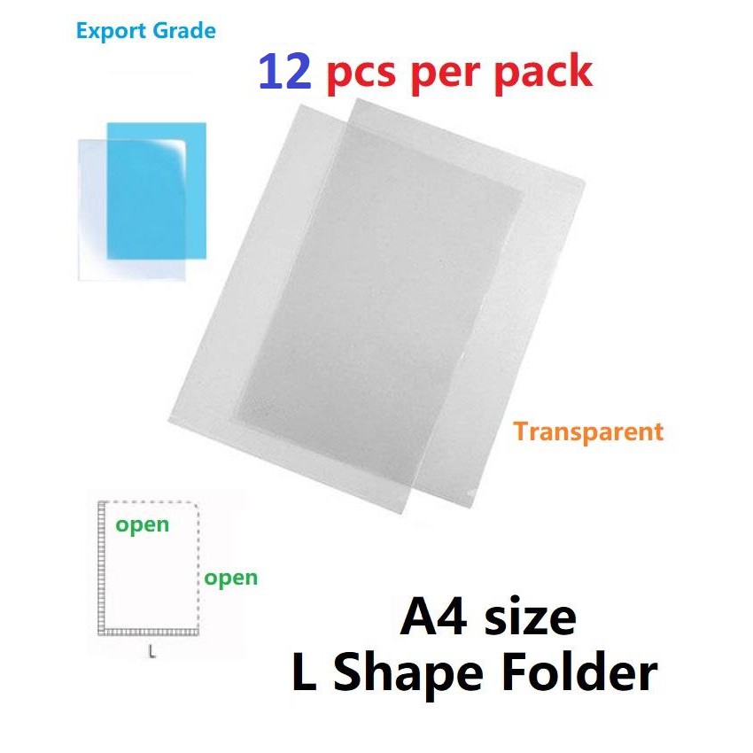 12 pieces A4 transparent clear L shape folder file | Shopee Singapore