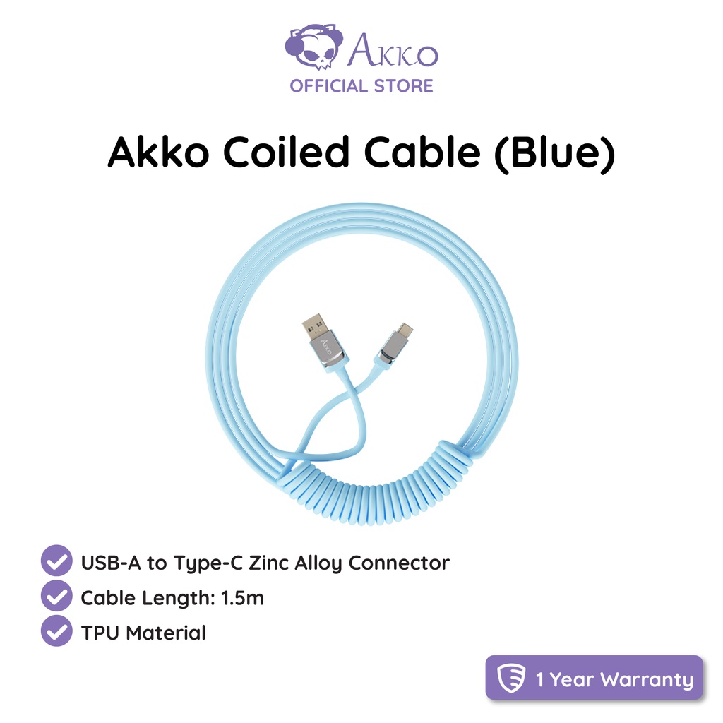 AKKO Coiled Cable with USB-A to Type-C Zinc Alloy Connector, 1.5m [4 ...