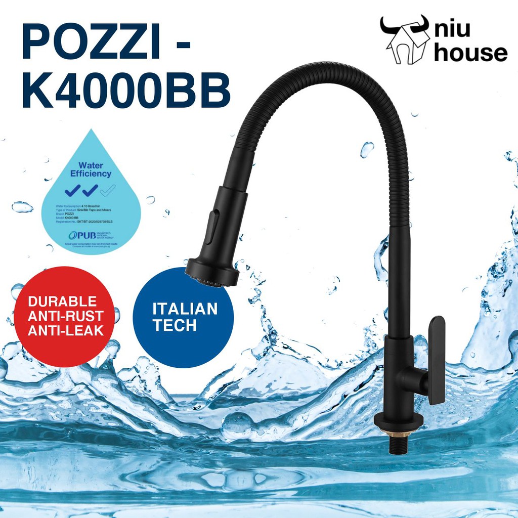 Pozzi Kitchen SINK COLD water tap K4000BB matt black | Shopee Singapore