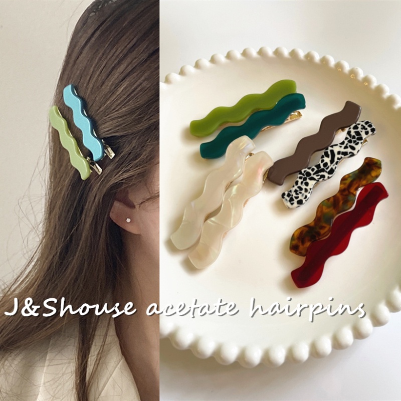 Kf456 A Pair Korean Style Acetate Summer Side Clip Wave Shape Bangs