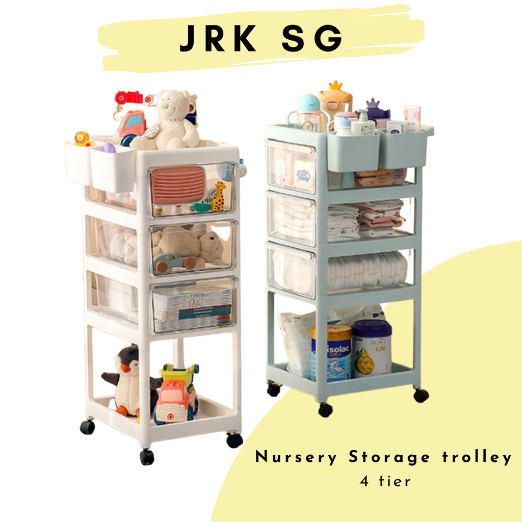 🇸🇬New born infant toddler baby Nursery Storage trolley cart / snacks ...