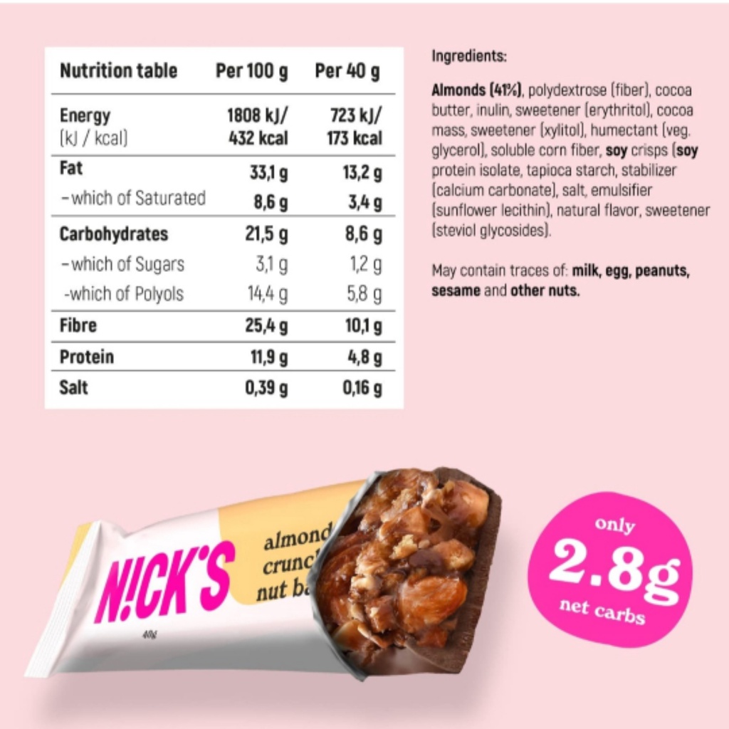 NICKS KETO Nut Bars / Protein Wafer Bar - Peanut Fudge / Almond Crunch ...