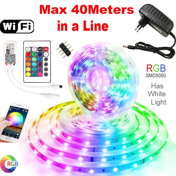 LED Lights Strip 10m 15m 20m 25m 30m 40m in a Line RGB 5050 LED Smart ...